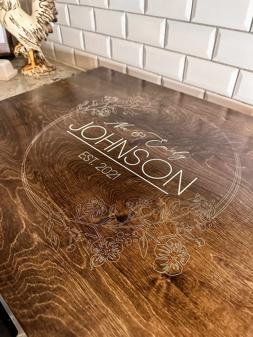 Personalized Wedding/Anniversary Stove Cover, Warm Brown + White Scrip ...